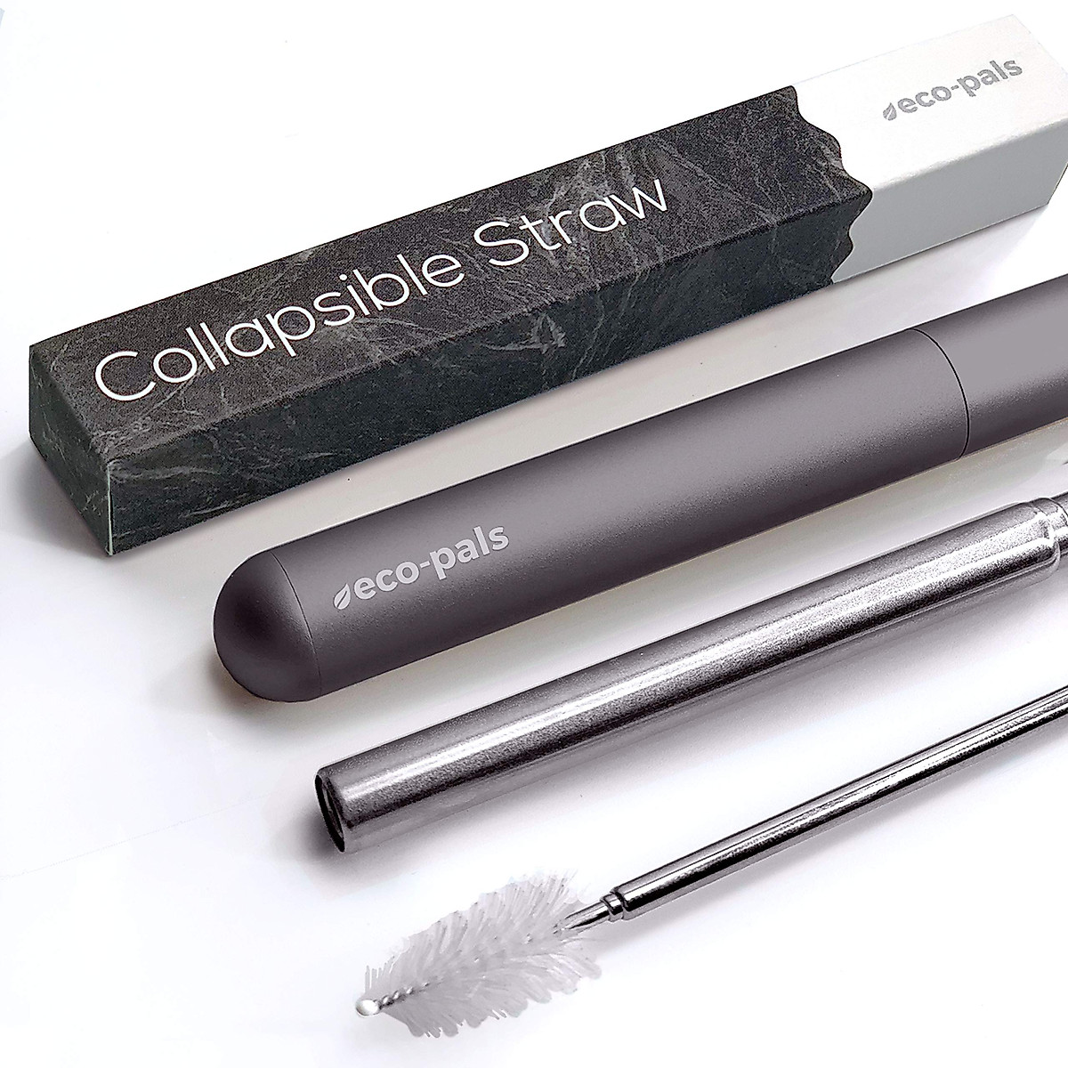 2PACK Eco-Pals | Straws Drinking Reusable Folding Straw | Stainless Steel Straw | Dishwasher Safe (Charcoal + Seafoam)