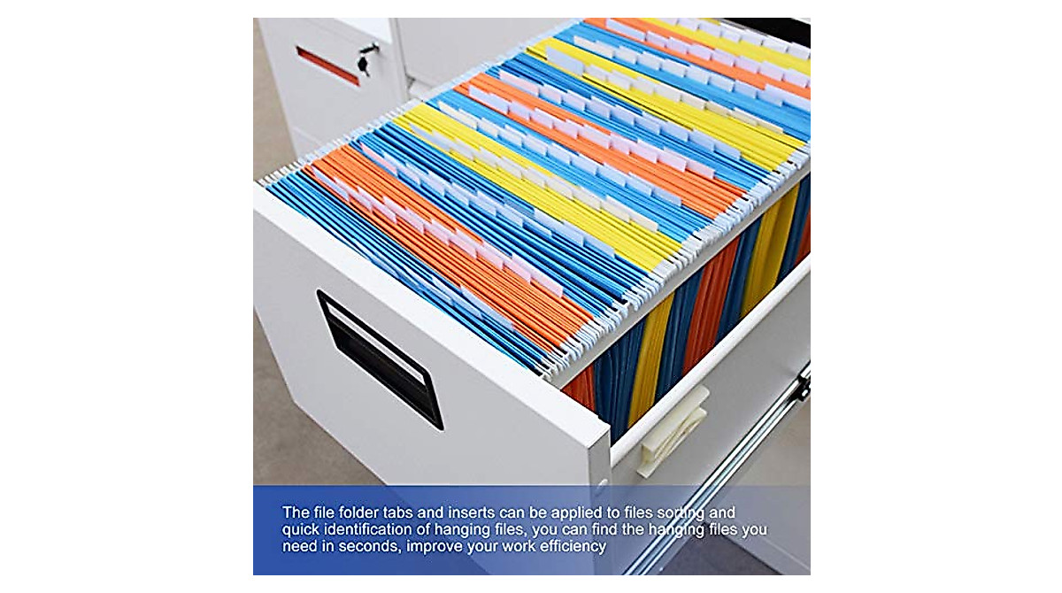 Hupos Hanging File Folder Tabs - 100 Clear Plastic & 200 Inserts