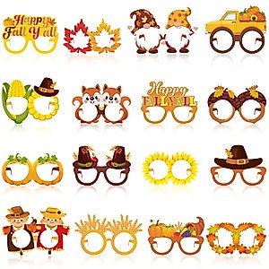 Harrycle 32 Pcs Fall Party Decoration Paper Eyeglasses Autumn Thanksgiving Costume Photo Booth Props Pumpkin Maple Leaf Fall Themed Supplies for Happy Fall Harvest Decorations Thanksgiving Party Favor