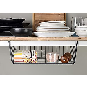 GENIYA Under Shelf Basket, 6PCS Hanging Storage Basket for Pantry Cupboard Laundry Room Slide-in Baskets Organizer for Kitchen Counter Desk Bookshelf, Space Saving, Easy to Install, Black