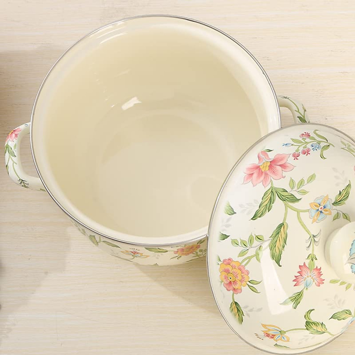 Colorful Enamel Stock Pot with Lid Double Ear for Cooking, 20x20cm, BMR0609A2S15L5