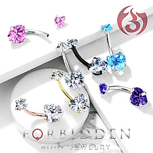 Forbidden Body Jewelry Surgical Steel Belly Button Ring with Heart CZ & Internally Threaded Matching Top, Pink