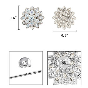 EleQueen 925 Sterling Silver Full Cubic Zirconia Bridal Flower Stud Earrings 15mm Clear for Women, Valentine's Day/Mother's Day/Christmas Jewelry Gift