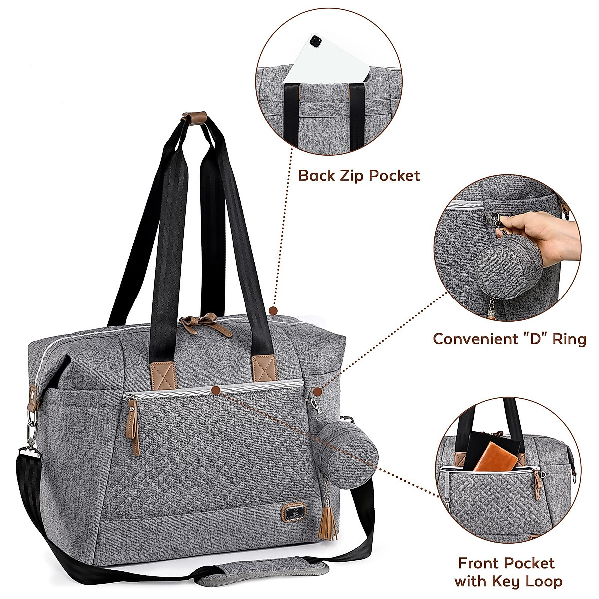 Dikaslon Diaper Bag Tote with 2 Pack Stroller Hooks, Pacifier Case and Changing Pad, Large Travel Diaper Tote for Mom and Dad, Multifunction Baby Bag for Boys and Girls