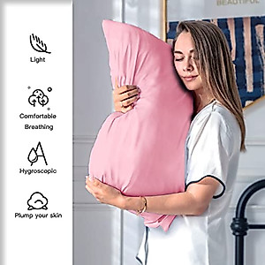 Natural Mulberry Silk Pillowcase for Hair and Skin Standard Size 20"X 26" Case with Hidden Zipper Soft Breathable Smooth Cooling Silk Pillow Covers for Sleeping(Pink,1Pcs)