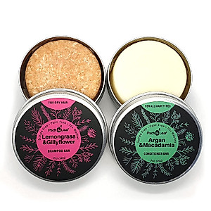 Shampoo Bar and Conditioner Bar Travel Set, Lemongrass & Gillyflower for Dry Hair, Sulfate Free, Palm Oil Free, Plastic Free, Eco-Friendly Natural Solid Bars