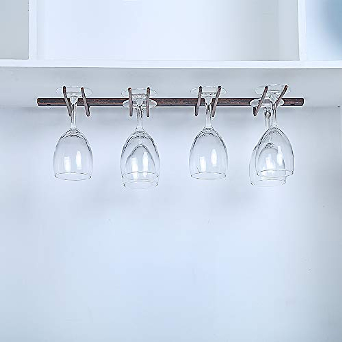 TIANGU Under Cabinet Wine Glass Rack,Stemware Rack Holds up to 8 Wine Glass,Hanging Wine Glass Holder,Metal Wine Glass Hanger,Glasses Organizer for Home Bar Kitchen(Bronze)