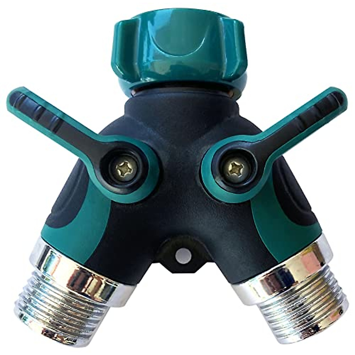 2 Way Hose Splitter for Garden - Super Durable, Rust Resistant Metal Body, Dual Valve Outdoor Spigot - Modern Water Hose Splitter - Y-Shaped Garden Hose Connector