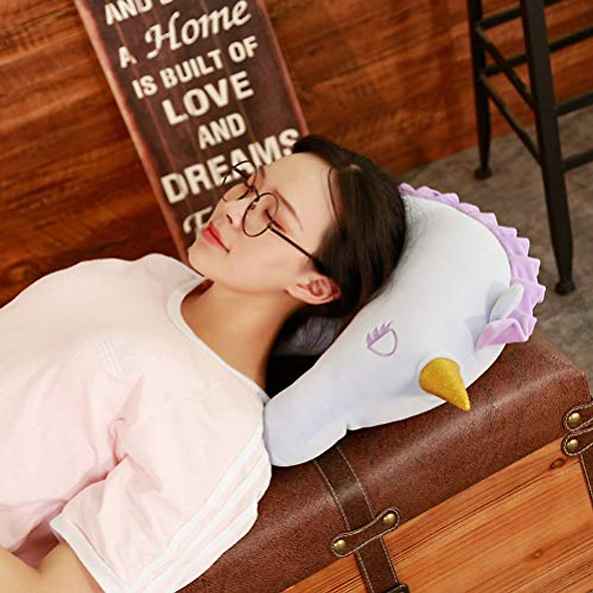 LJCM U Shaped Travel Pillow, Portable Cute Lightweight Cartoon U Shaped Neck Cushion Soft for Office for Students (Blue)