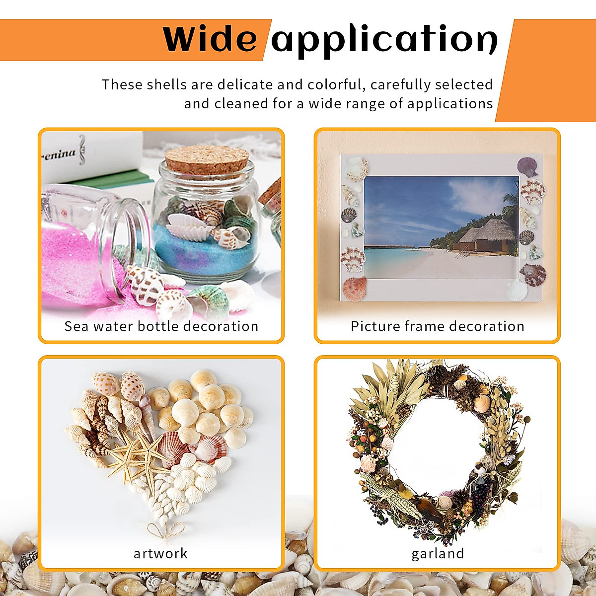 Weoxpr 200pcs Sea Shells Mixed Ocean Beach Seashells, Various Sizes Natural Seashells for Fish Tank, Home Decorations, Beach Theme Party, Candle Making, Wedding Decor, DIY Crafts, Fish Tan