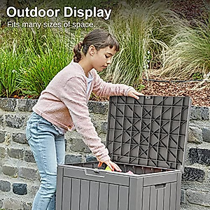 EAST OAK Deck Box, 31 Gallon Indoor and Outdoor Storage Box with Padlock for Patio Cushions, Outdoor Toys, Gardening Tools, Sports Equipment, Waterproof and UV Resistant Resin, Grey