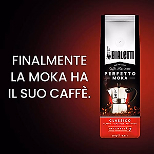 Bialetti Caffe Italian Roasted - 8.8 oz Espresso Ground Coffee - Classico Perfect for Moka - Intensity 7
