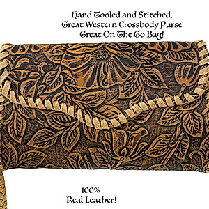 Urbalabs Western Crossbody Purse Cowgirl Handbag Genuine Leather Floral Tooled Flap Clasp Tote Bag Women Hand Stitched (Light Brown)