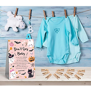 Don't Say Baby Clothespin Games Sign (1 Sign + 50 Mini Clothespins), Halloween Ghost Pumpkin Gender Neutral Gender Reveal Baby Shower Prizes Game, Halloween Baby Shower Party Decorations-SG01