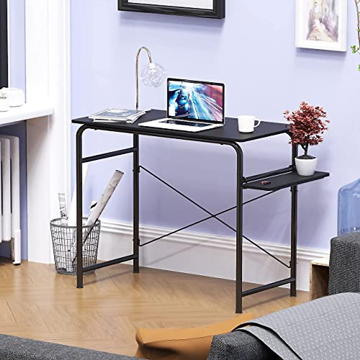 SHW Harrison 31-inch Home Computer Desk with Shelves, Black
