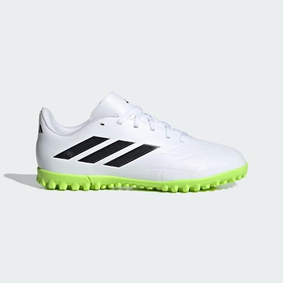 adidas Copa Pure.4 Turf Sneaker, White/Core Black/Lucid Lemon, 4.5 US Unisex Big Kid