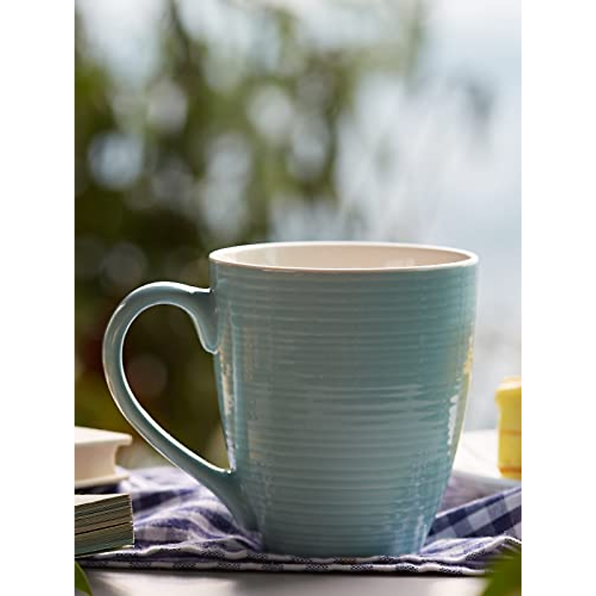 DOWAN Coffee Mugs, Coffee Mugs Set of 6, 17 Oz Ceramic Coffee Cups with Handle, Large Coffee Mug, Ceramic Mugs for Coffee Tea and Cocoa Turquoise