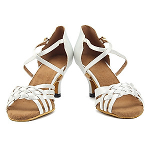 TDA HW7112 Women's Ankle Strap Comfort Knot White Satin Salsa Tango Ballroom Latin Modern Dance Wedding Shoes 9.5 M US