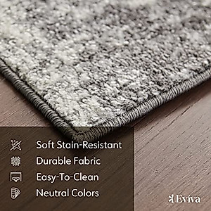 Eviva 8x10 Area Rugs for Living Room Polypropylene Turkish Rug Indoor Low Pile Large 8 X 10' Area Rug with Stain-Resistant Big Size Grey 8 by 10 Area Rugs for Bedroom Huge Farmhouse in Gray and White