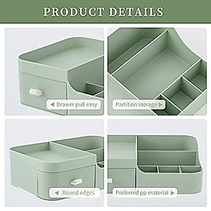 Abiudeng Makeup Desk Organizer with Drawers,Small Bathroom Organizer Countertop for Cosmetics,Skincare,Vanity Holder for Lipstick, Brushes, Lotions, Eyeshadow, Nail Polish and Jewelry(green)