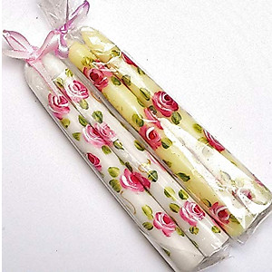 Decorated 8 Inch Tall Hand Painted Pink Rose Ivory or White Short Taper Candles Set Small Housewarming Gift for Women