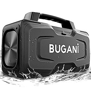BUGANI Bluetooth Speakers, 80W Powerful Portable Wireless Speaker IPX7 Waterproof Speaker, Outdoor Loud Speaker with Handle 24H Playtime, Support Microphone AUX USB Suitable for Party, Pool, Black