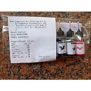Temporary Art Painting Kit Semi Permanent Tattoo Ink Freehand Gel 103 Pcs Free Stencils, DIY Fake Freckles, Full Kit 3 Bottles (Black+Red+Brown)