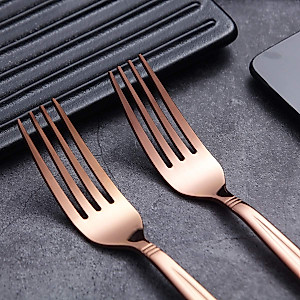 Rose Gold Silverware Set, Berglander Titanium Rose Gold Plating Flatware Set 20 Pieces, Stainless Steel Rose Gold Cutlery Set, Copper Silverware Set Service For 4