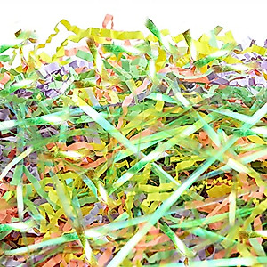 PAPER FAIR 1 LB Iridescent Easter Grass Crinkle Cut Paper, Green Yellow Purple Blush Paper Shred Filler Mix Strand Raffia Tissue Craft Bedding Cushion, Party Birthday Gift Box Basket Retail