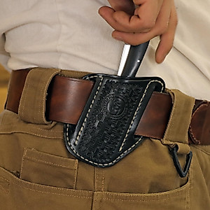 Tourbon Leather Pocket Folding Knife Sheath for Belt EDC Holster Man Cross Draw Right Side Carry Open Top Carrier