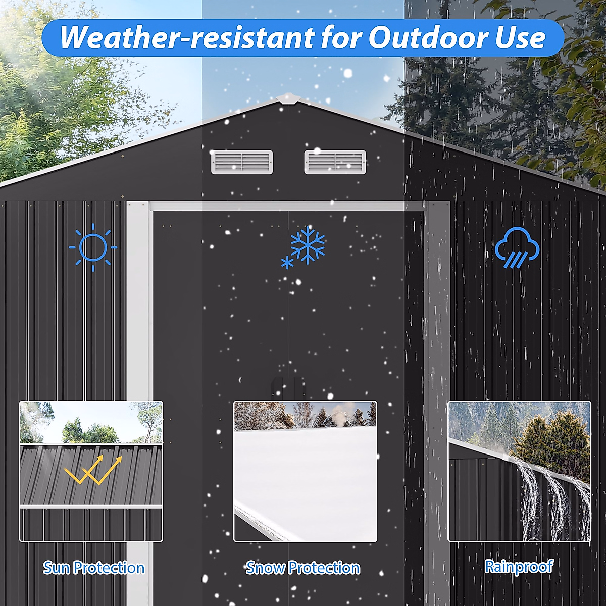 JAXPETY 8x12 FT Outdoor Storage Large Shed, Galvanized Metal Shed for Garden Patio Lawn Backyard, Garden House with Lockable Double Doors and Four Vents, Gray