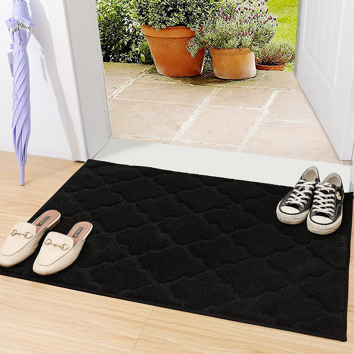 COSY HOMEER Indoor Door Mat Floor Mats Dirt Trapper Rug Wet Shoes and Paws, Front Door Outside Entry Welcome Outdoor Entrance Dog Cat Rugs, Anti Slip Machine Washable,20"x32",Black