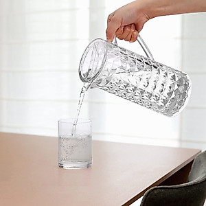 AVLA 2 Pack Acrylic Pitcher, 42 OZ Clear Water Container with Lid, Drink Beverage Fridge Jug, BPA-Free, Shatter-Proof, for Iced Tea, Sangria, Lemonade, Juice, Milk, Premium Quality, Diamond Pattern