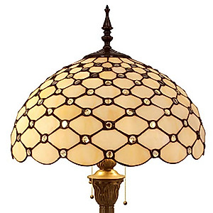 WERFACTORY Tiffany Floor Lamp Cream Amber Stained Glass Bead Standing Reading Light 16X16X64 Inches Antique Pole Corner Lamp Decor Bedroom Living Room Home Office (LED Bulb Included) S005 Series