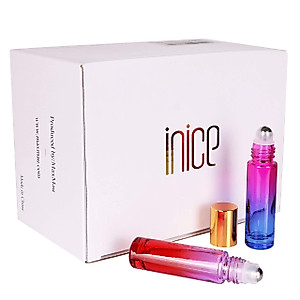 inice 24 10ml Essential Oils Roller Bottles Gradient Color Thick Glass Roll on Bottle Golden Metal Cap for Travel