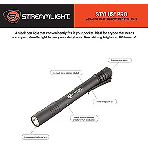 Streamlight 66118 Stylus Pro 100-Lumen LED Pen Light with Holster, Black