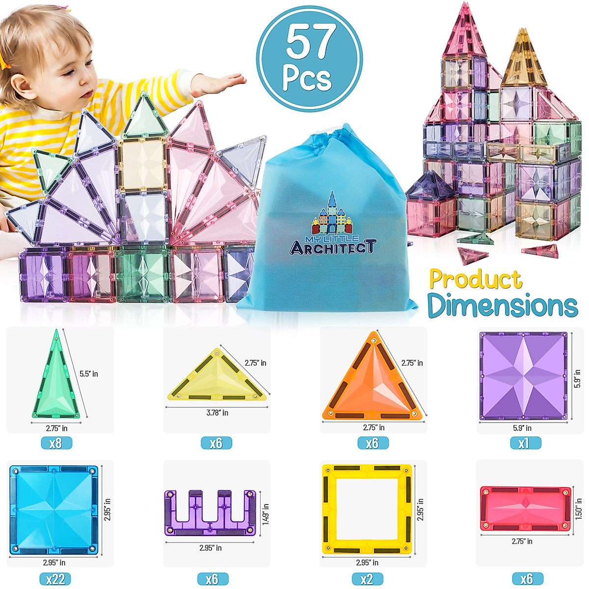 Magnetic Tiles with star shape for Kids, Educational 3D Magnet Building Blocks Set, STEM Preschool Toys for Children Creative Toy Magnets in Various Tile Shapes, Inspirational Learning Best Gift 3-8