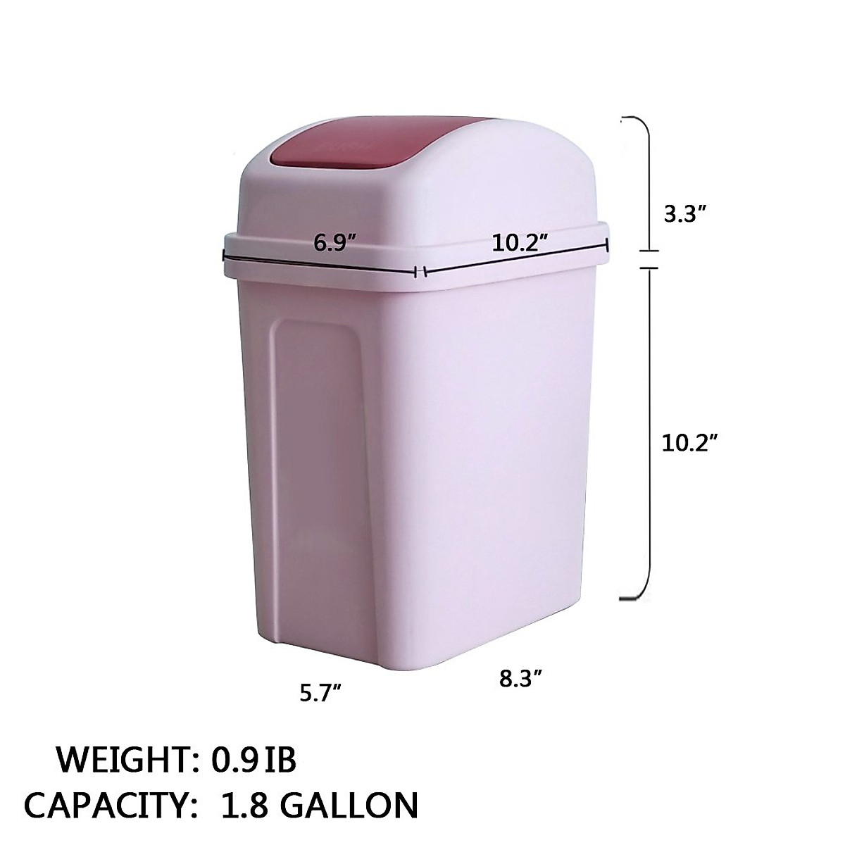 Teyyvn 7 Liter / 1.8 Gallon Plastic Trash Can, Small Garbage Can with Swing Lid (Pink)