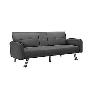 UBGO Reversible Modular, Convertible Sofa Bed, Adjustable Loveseat, Pull Down Mid Back with 2 Cup Holders, Small Space Furniture Set for Living Room, Bedroom, Office, Dark Grey