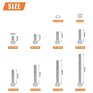 HELIFOUNER 420 Pieces M2.5 x 4mm /6mm /8mm /10mm /12mm /16mm /20mm /25mm, Hex Socket Head Cap Bolts Screws Washers Nuts Kit, 304 Stainless Steel