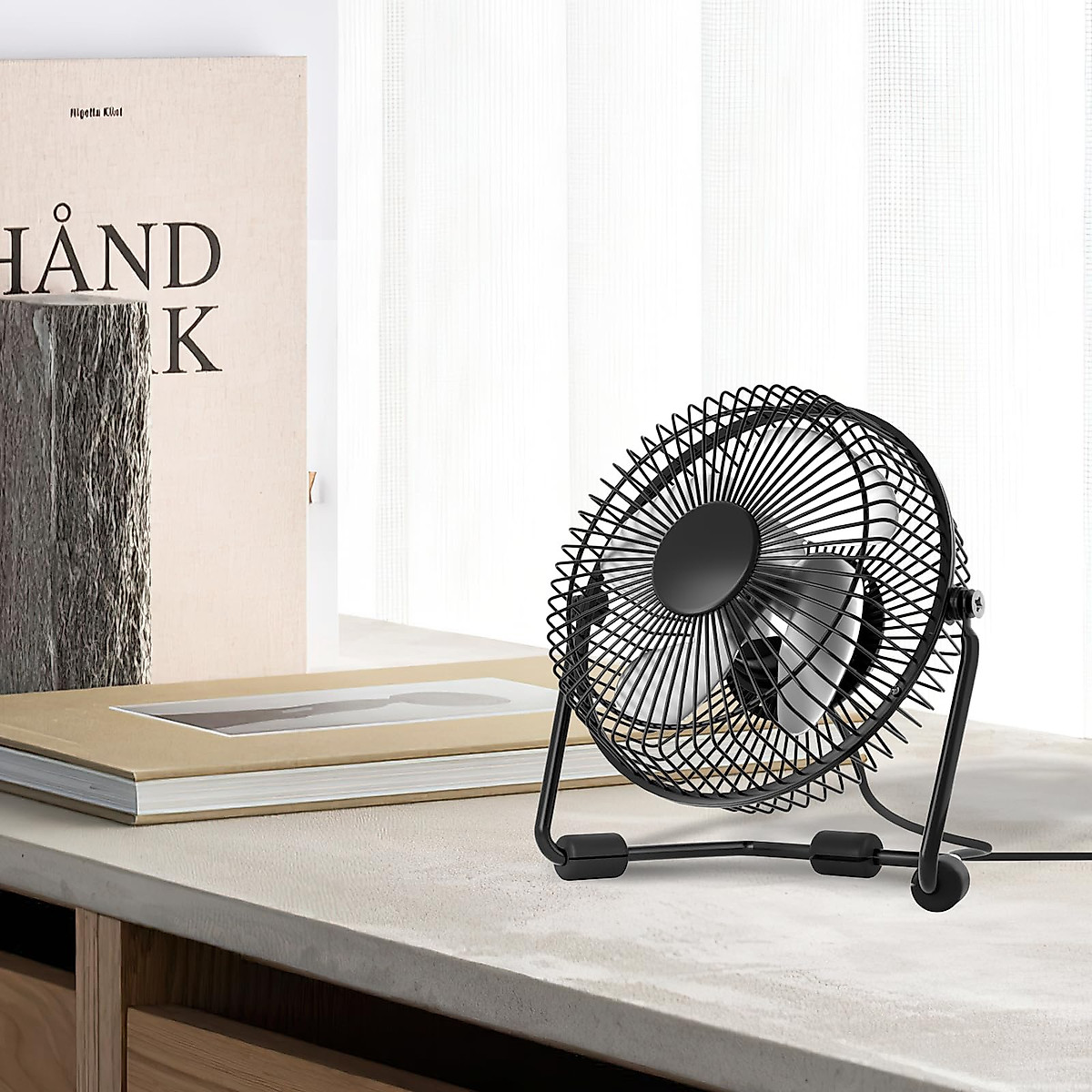 mollie 4-Inch Small USB Desk Fan for Home Office Bedroom Mini Personal Desktop Air Circulator Ultra Quiet Cooling Table Fan Adjustable Tilt Black