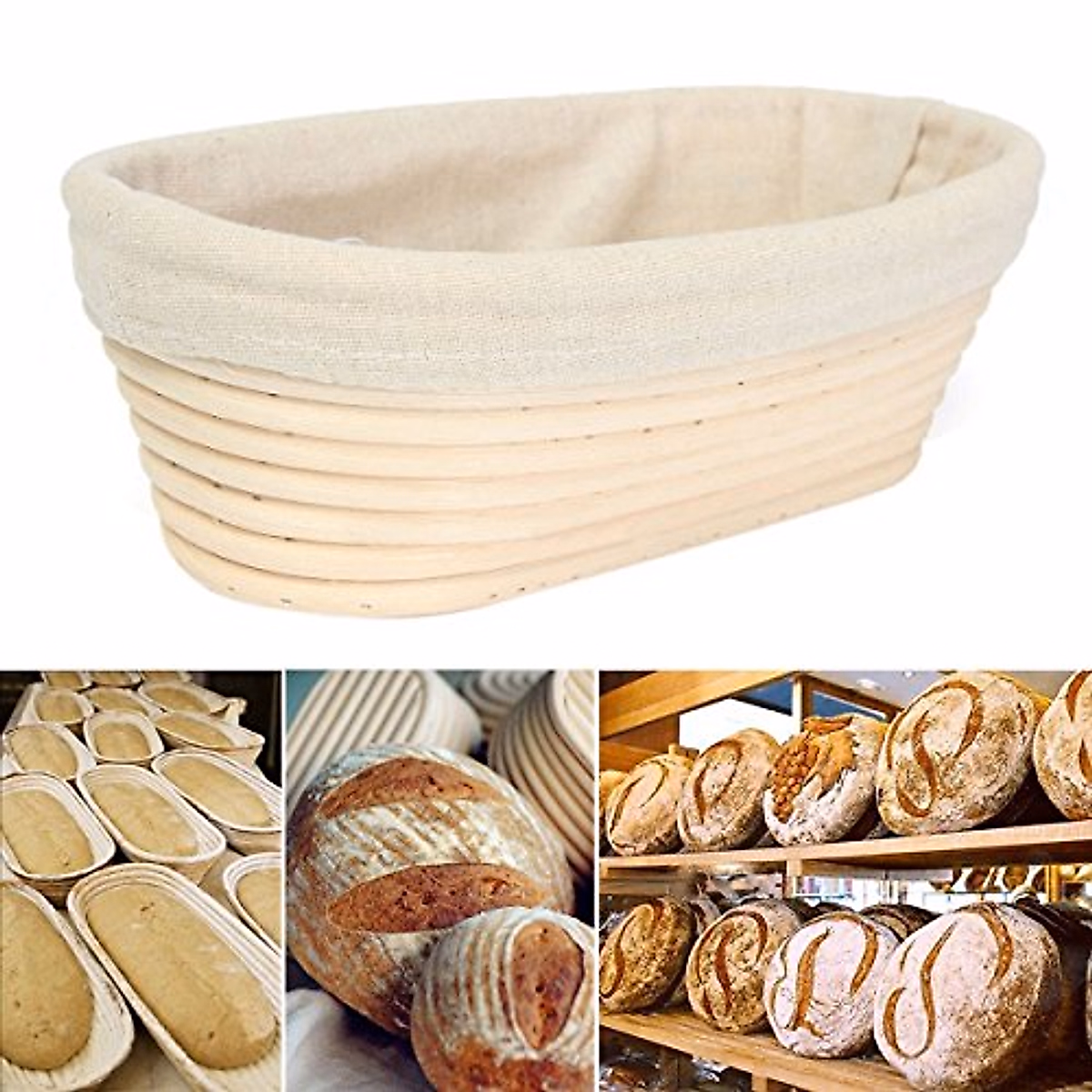 XDLEX Bread Proofing Baskets Set of 1 10 inch Oval Shaped Dough Proofing Bowls w/Liners Perfect for Professional & Home Sourdough Bread Baking