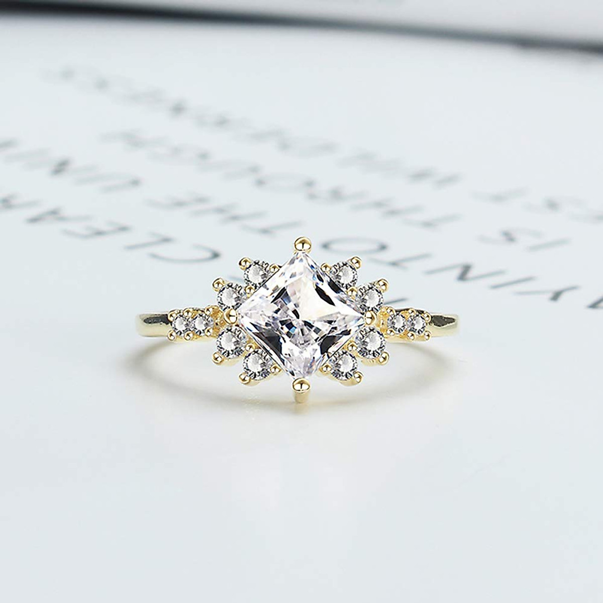 YAZILIND Statement Wedding Ring Gold Plated Square Cubic Zirconia Engagement Jewelry Gift Size 9