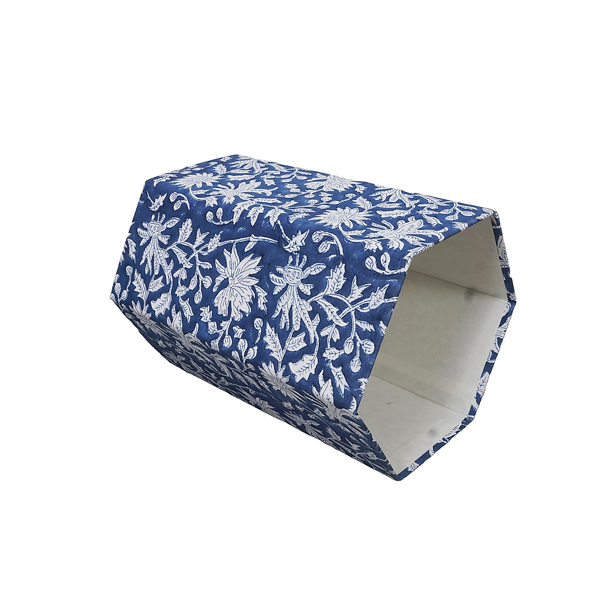 3.3 Gallon Cotton Hand Block Printed Paper Waste Basket |Small Decorative Trash Can for Housewarming Gifts in Living Room, Bedroom, Bathroom | Eco-Friendly, Plastic-Free (1, Blue White FLOWAR)
