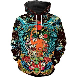 Rcimuue Men's Cool Tie Dyed Skull Skeleton Design Pattern Print Long Sleeves Costume Hoodie Pullover Black Green