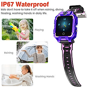OKYUK 4G Kids Watch Phone T10, Funny 360° Rotation Screen Dual Camera Smart Watch for Boys Girls, IP67 Waterproof, 2-Way Calls, GPS, SOS, Video Calls, Remote Control, Pedometer Smartwatch (Purple)