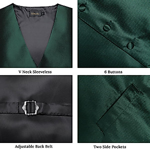 DiBanGu Mens Vest and Tie Set Formal Paisley Waistcoat and Necktie Pocket Square Cufflinks Silk Suit Vest for Tuxedo Wedding, Emerald Green, XX-Large