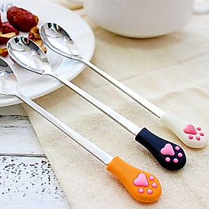 Silicone Head Cat Paw Design Stainless Steel Coffee/Tea/Dessert/Drink/Mixing/Milkshake Spoon Tableware Flatware Gadgets Hanging Spoon Hanging Spoon