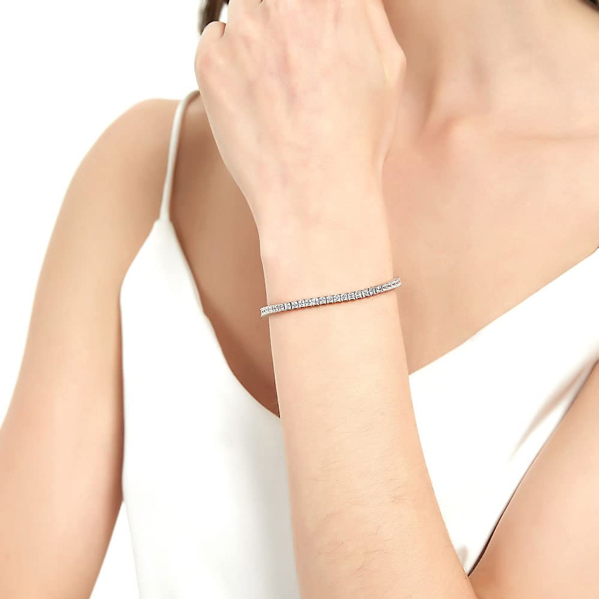 BERRICLE Sterling Silver Princess Cut Cubic Zirconia CZ Fashion Tennis Bracelet for Women, Rhodium Plated 6.5"