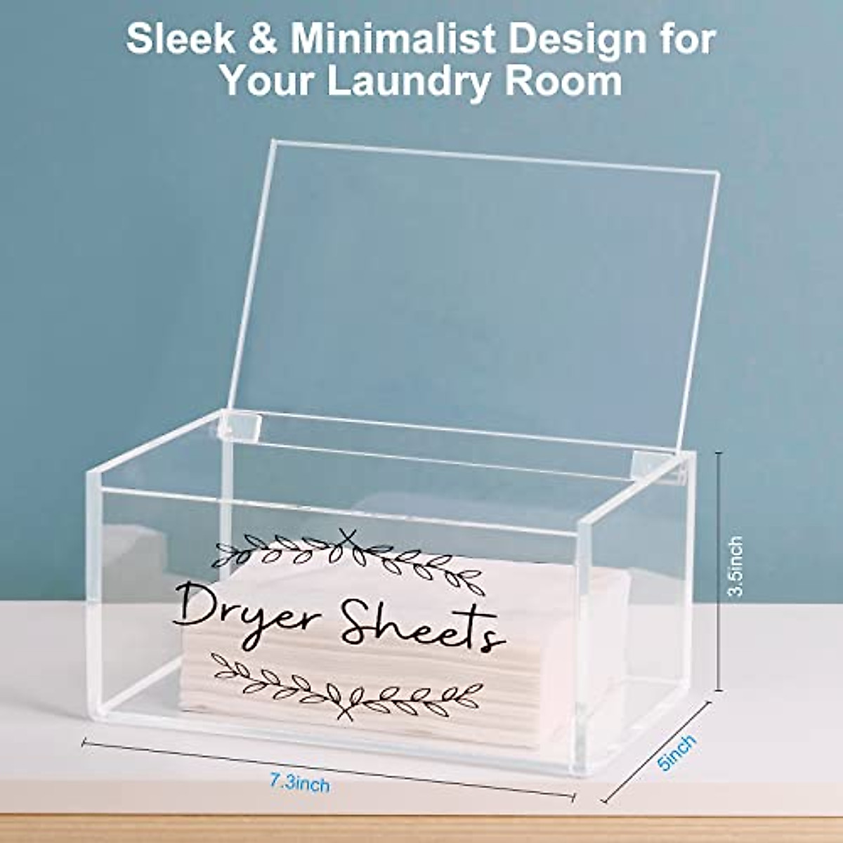 Laundry Dryer Sheet Container with Lid- Clear Acrylic Dryer Sheet Dispenser for Storage Fabric Softener Sheets, Transparent Container Storage Box Dryer Sheet Holder for Laundry Room Organization